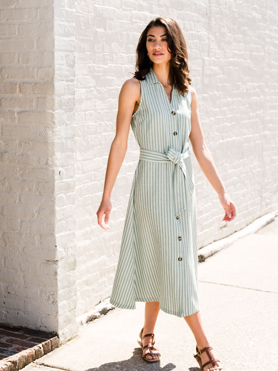Maddison Button-Front Sleeveless Midi Dress – ABLE